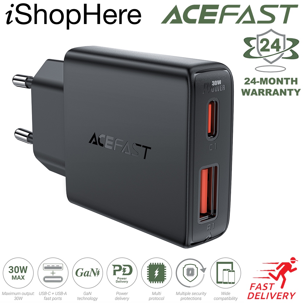 Jual Acefast A69 Ultra-Thin Charger 30W PD Gan 2 Port USB A Type C Fast ...