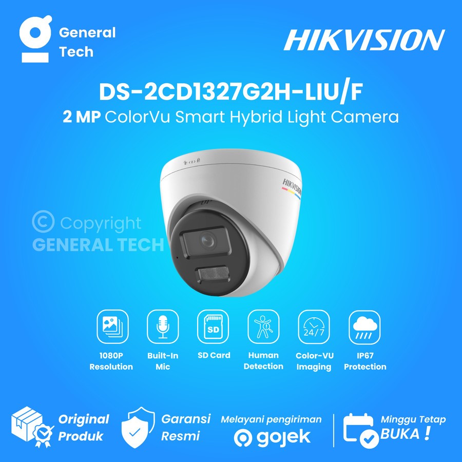 Jual Hikvision DS-2CD1327G2H-LIU/F 2MP ColorVu with Smart Hybrid Light Fixed Turret Network ...