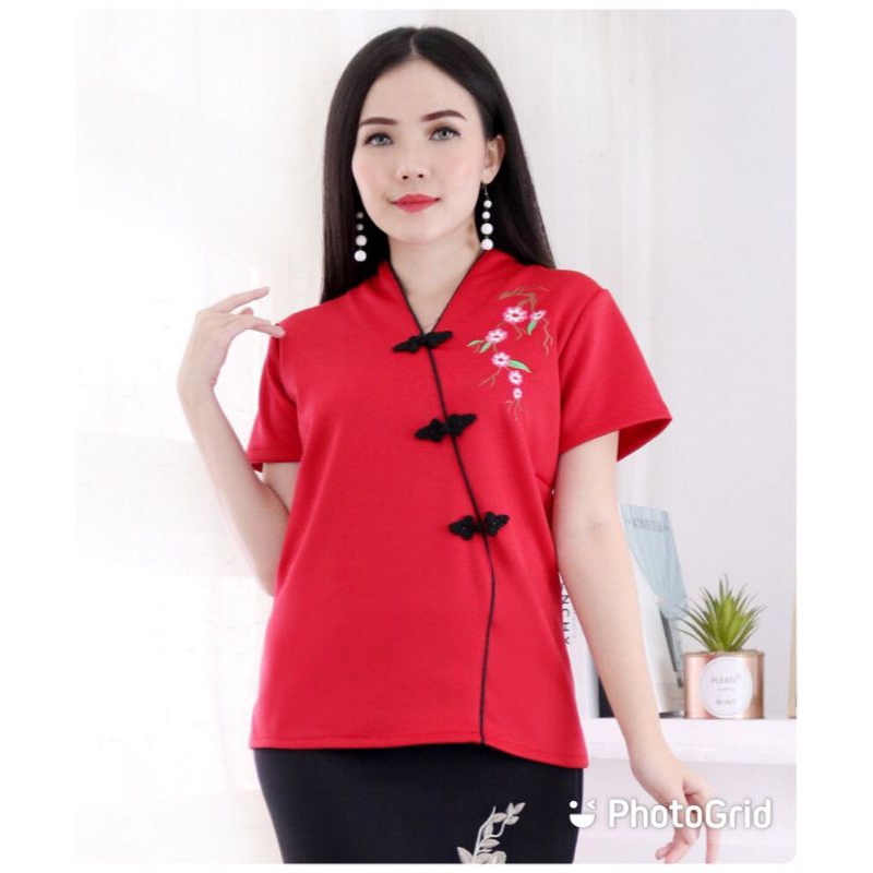Jual Baju atasan cheongsam wanita model Shanghai warna merah | Shopee ...