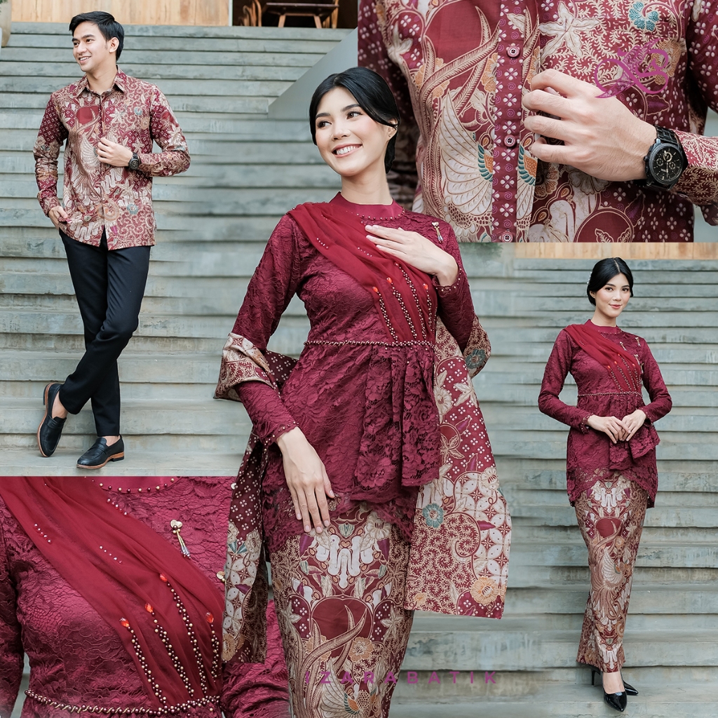 Jual Kebaya Dayana Maroon - Setelan Baju Kebaya Batik Modern Couple ...