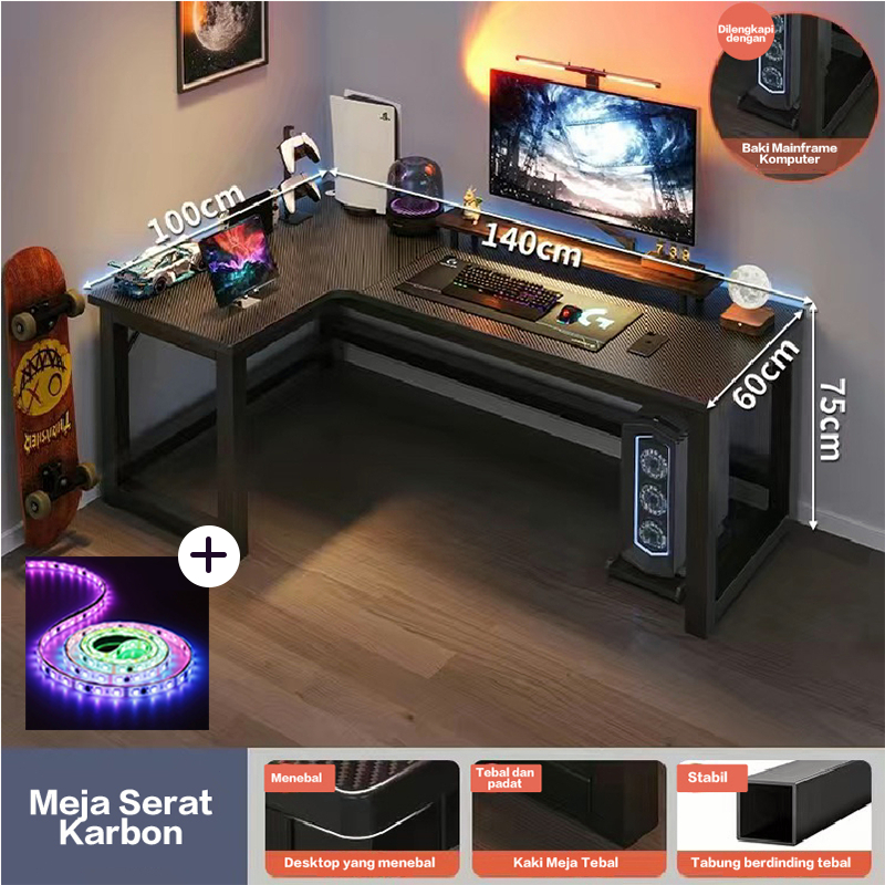 Jual Damaindah Meja Komputer Shaped L Serat Karbon / Meja Komputer ...