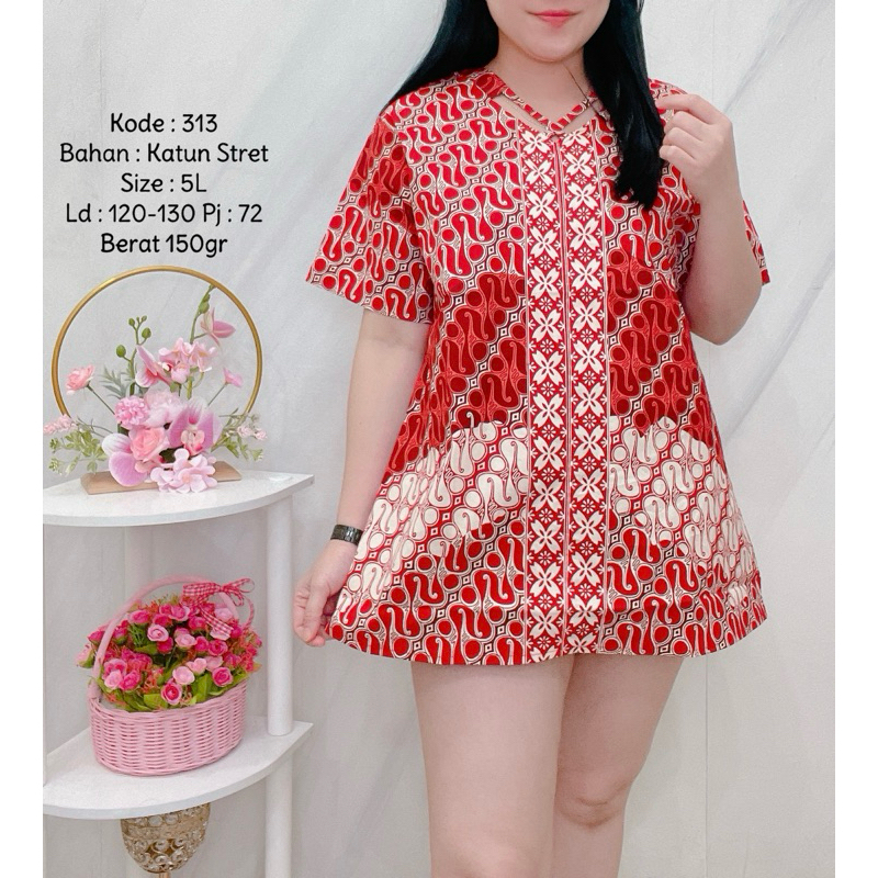 Jual 313 ATASAN BATIK WANITA JUMBO MODEL LEHER SILANG SIZE 5L | Shopee Indonesia