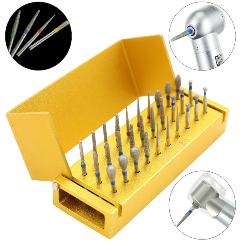 Jual 30Pcs Dental Instrument Aluminium Dental Diamond Burs Set High Speed Teeth Polishing Drill ...