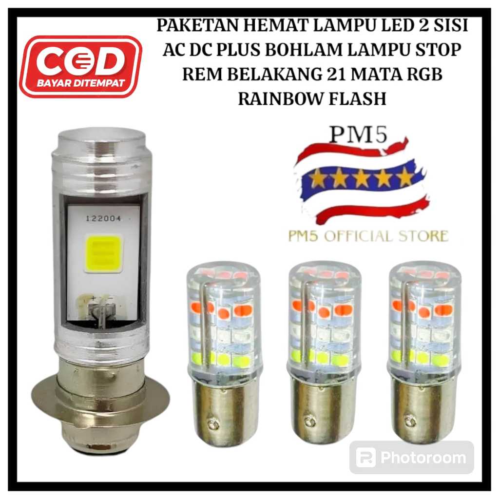 Jual PAKET LAMPU DEPAN MOTOR LED 2 SISI AC DC NYALA PUTIH SOSKET H6 PLUS LAMPU STOP REM 21 MATA ...