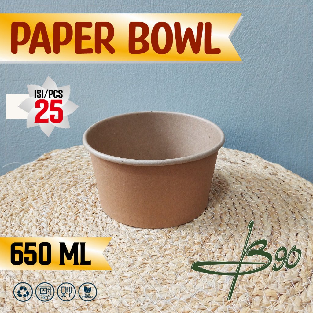 Jual Paper Bowl Kraft 650ml / Mangkok Kertas kraft TANPA Tutup ISI 25 PCS | Shopee Indonesia