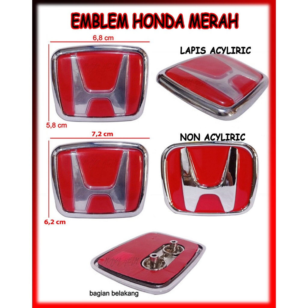 Jual Emblem Logo Mobil Honda Merah Ukuran Kecil Best Quality | Shopee ...