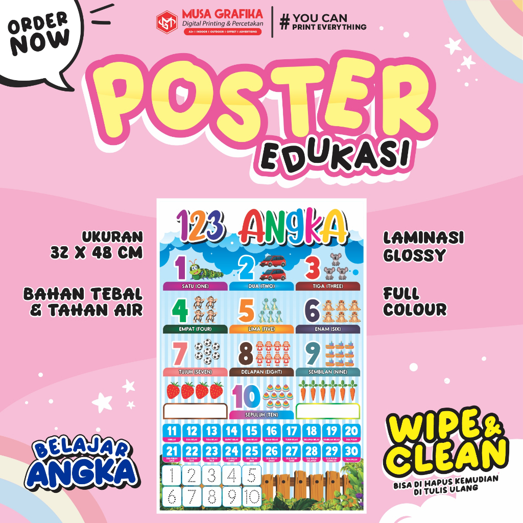 Jual Poster Edukasi Wipe Clean BELAJAR ANGKA 1-10 - PAUD TK SD | Shopee ...