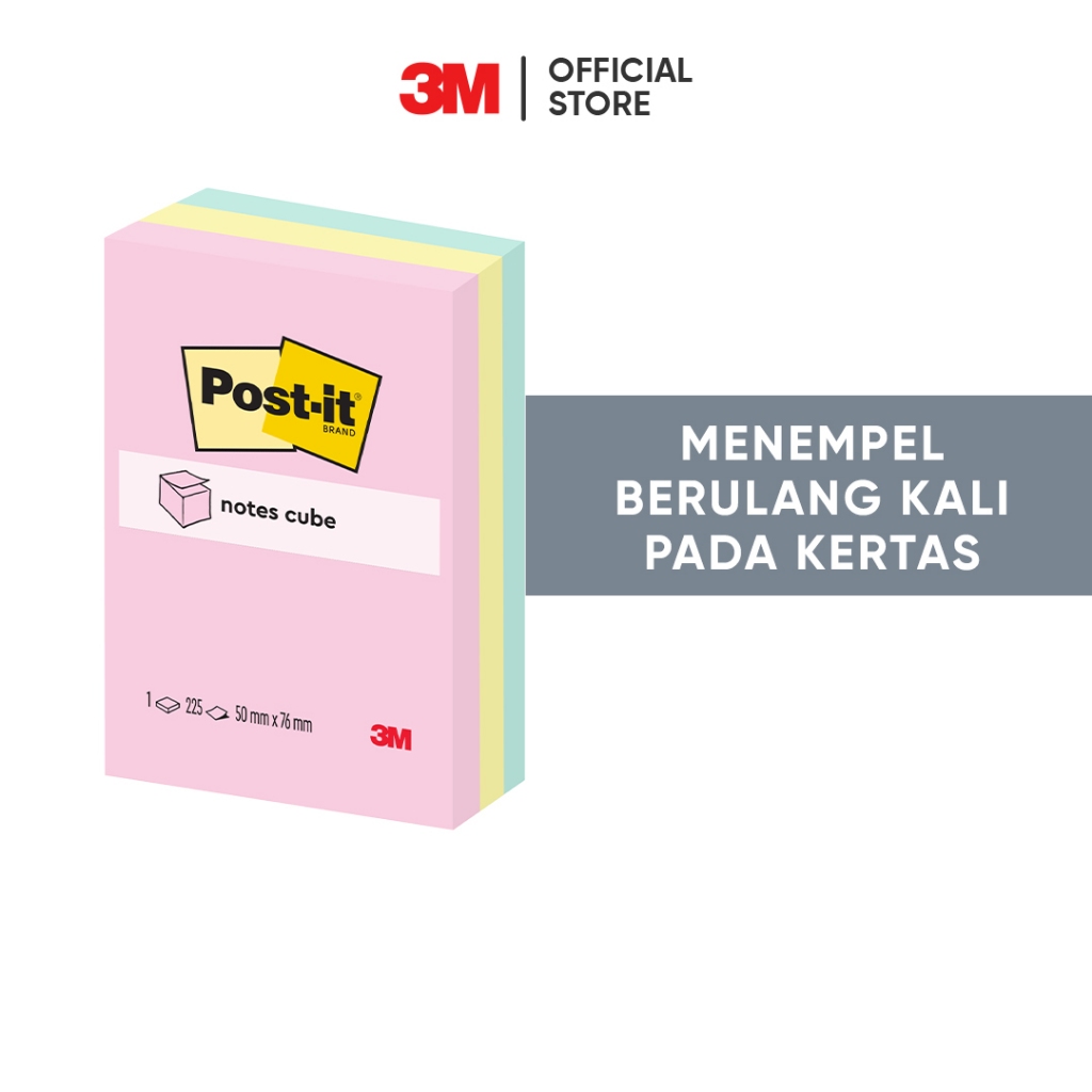 Jual Post-it® Original Notes Cube, 2x3”, Pastel Colors, 225 sheets/pack ...