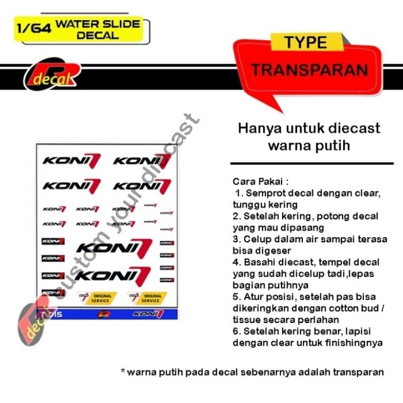 Jual T015 Decal Hotwheels Transparan 1/64 Koni | Shopee Indonesia