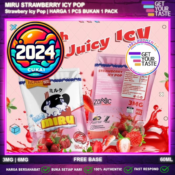 Jual Liquid Miru Fruity Strawberry Icy Pop 60ML Freebase by Jozojo ...