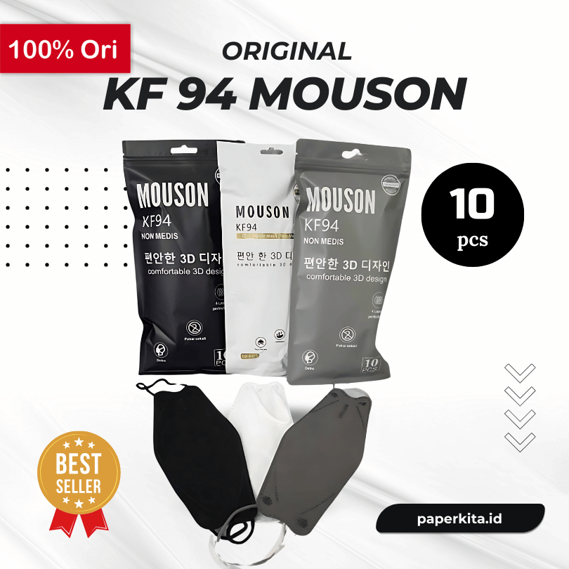 Jual Mouson KF94 Masker Black White Korea Basic Warna 4ply Isi 10 ...
