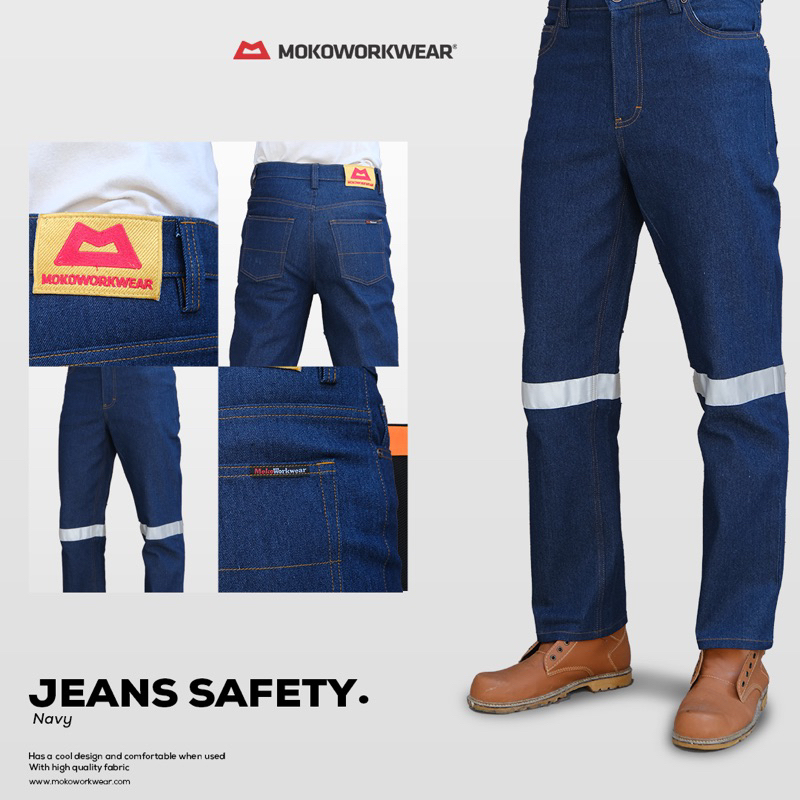 Jual Pants Denim Jeans Safety Navy - Scotchlite Reflector MokoWorkWear ...