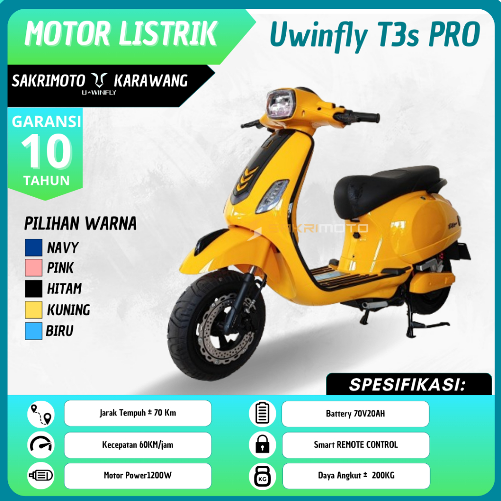 Jual UWINFLY T3s PRO motor listrik murah garansi Vespa resmi | Shopee Indonesia