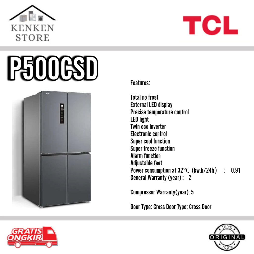 Jual KULKAS TCL SIDE BY SIDE 4 PINTU P500CD 439 LITER SIDE BY SIDE 4 ...