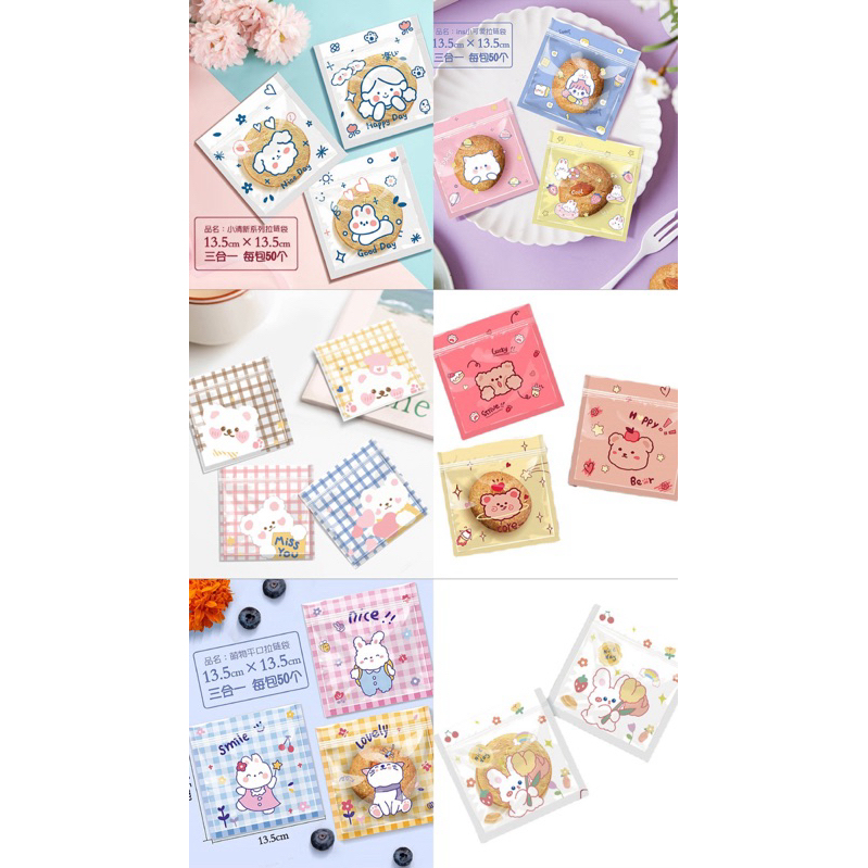 Jual 50pcs plastik cookies ziplock motif kartun lucu 13,5cm x 13,5cm ...