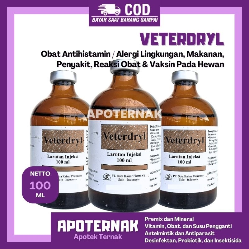 Jual VETERDRYL 100 ML DUTA KAISAR - Anti Alergi Antihistamin Hewan ...