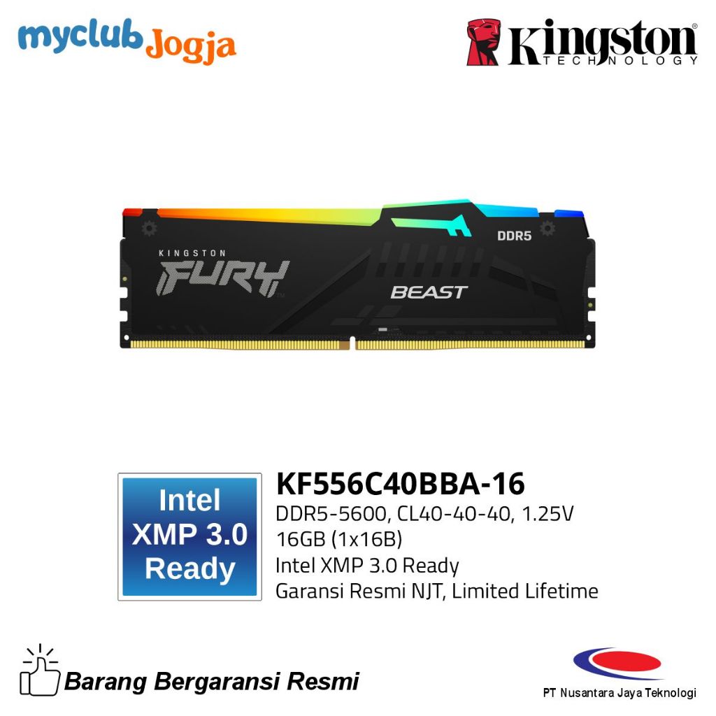 Jual RAM DDR5 16GB (16GBx1) 5600MHz XMP Kingston FURY Beast DDR5 RGB KF556C40BBA-16 | Shopee ...