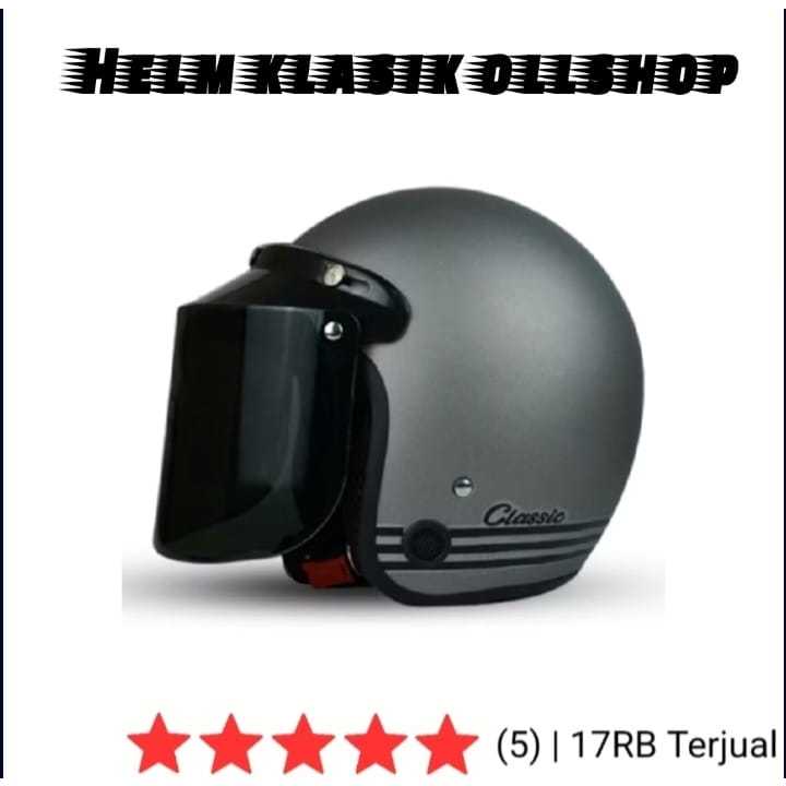 Jual HELM BOGO KLASIK DEWASA KACA DATAR GREY ABU TUA MERK ZAMB STANDART ...