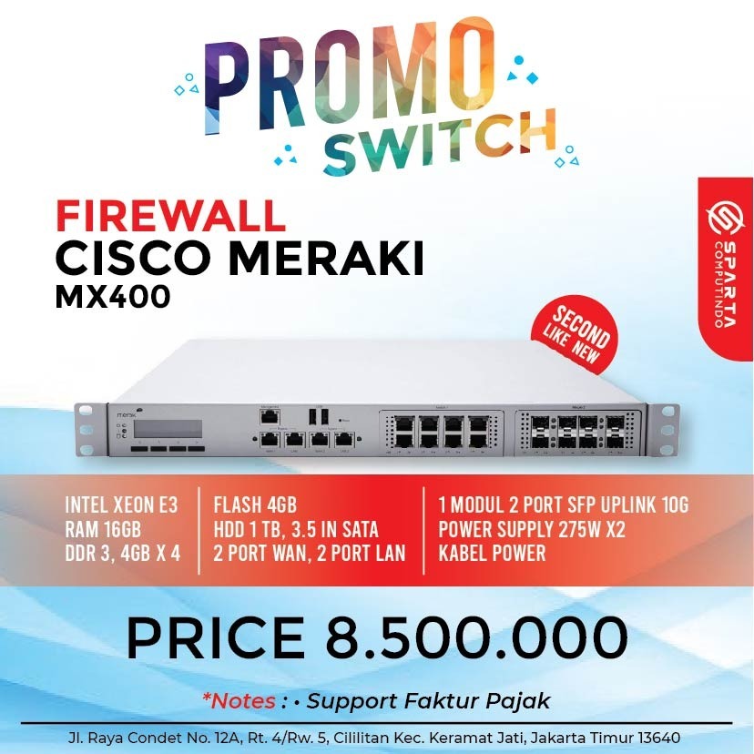 Jual Mikrotik Meraki MX400 Os x86 Lv.6 License 2 Port Sfp 10G Unit ...