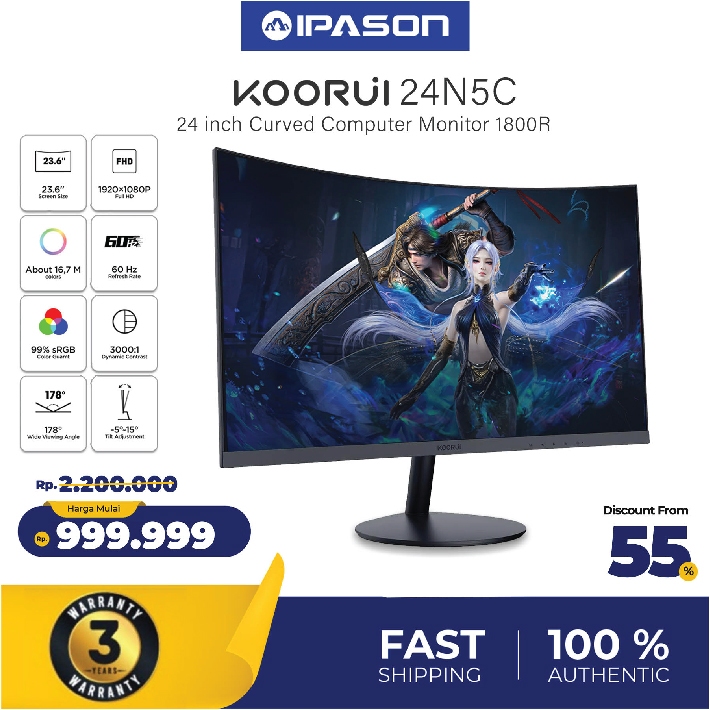 Jual KOORUI 24 inch Curved Computer Monitor FHD 1800R LED Monitor ...