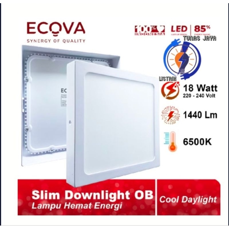 Jual ECOVA Lampu LED Slim Downlight OB Kotak 6 Watt / 12 Watt / 18 Watt Terang Elegan Hemat ...