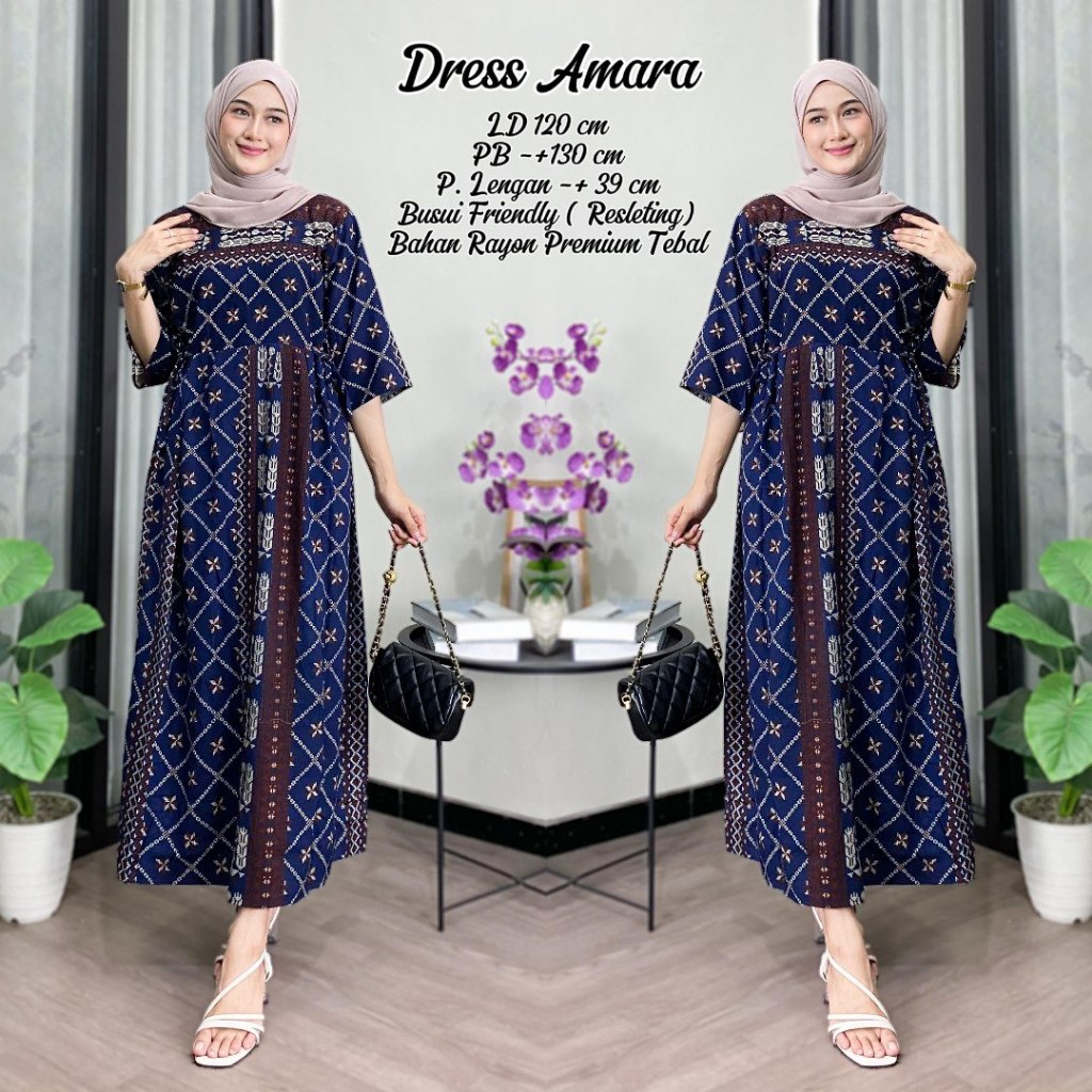 Jual Daster Gamis Lengan 3/4 Rayon Motif Etnik Premium Busui Friendly ...