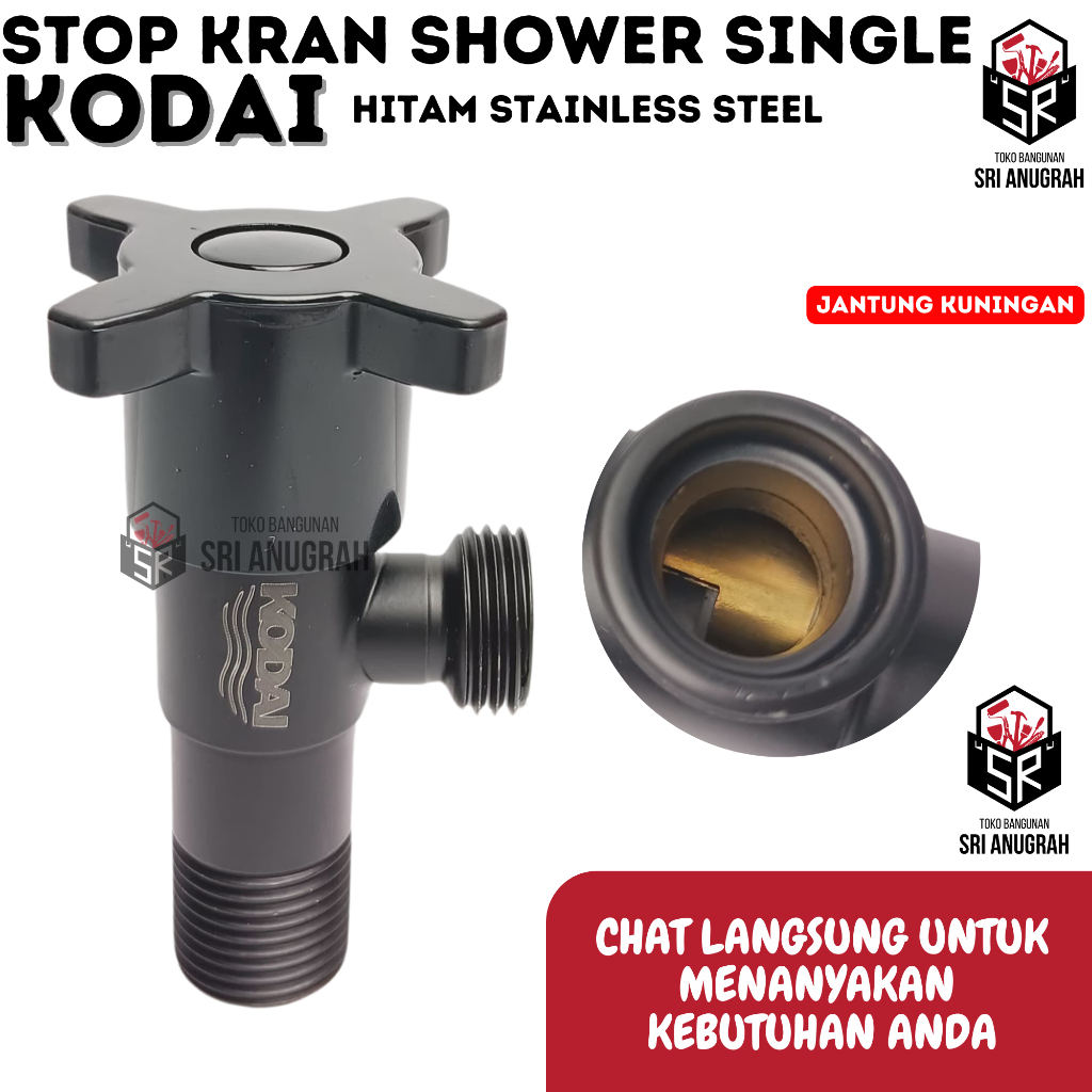 Jual KODAI Stop Kran Shower Single Black Stainless Steel Ukuran 1/2 ...