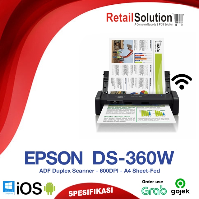 Jual Scanner ADF WiFi A4 F4 Duplex Portable - Epson WorkForce DS360 DS ...