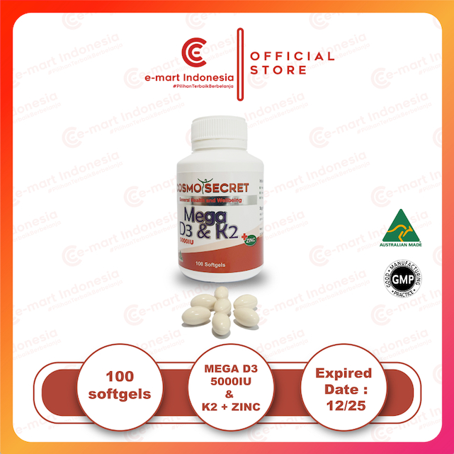 Jual cosmo secret Mega D3 5000IU dan K2 with zinc 100 softgels | Shopee ...