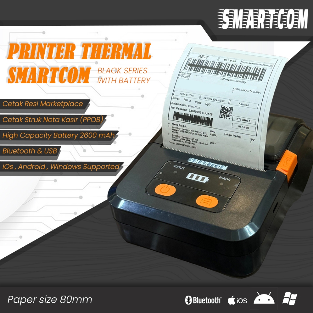 Jual SMARTCOM ~ Printer Thermal Bluetooth 80mm Support Kertas Stiker Label Cetak Resi Alamat ...