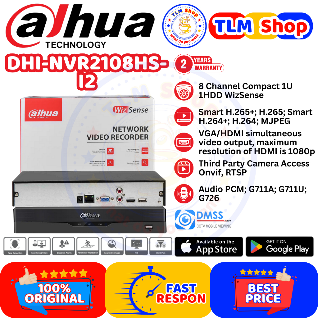 Jual NVR DAHUA 8 Channel DHI-NVR2108HS-I2 NON-POE 1 HDD WizSense Series Face Detection ...