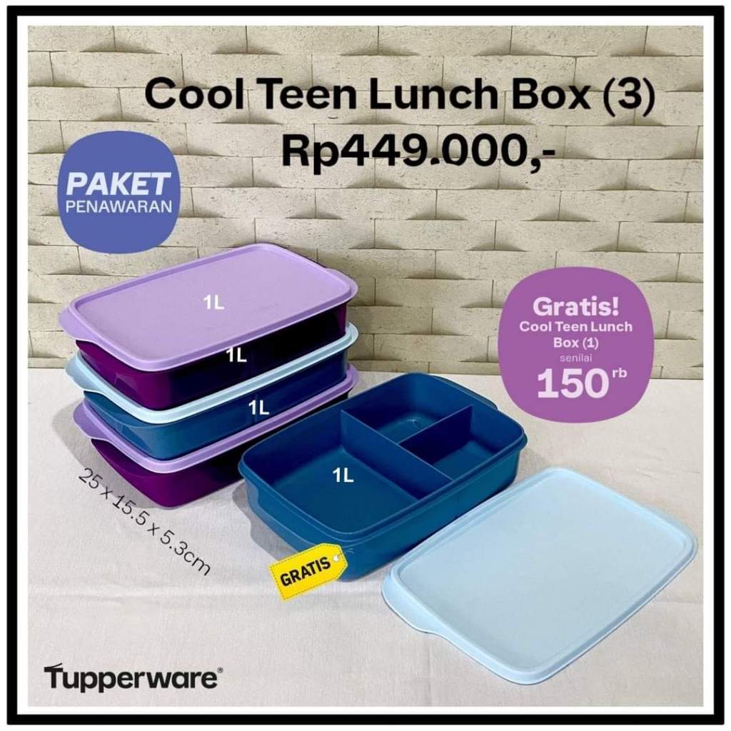 Jual Tupperware cool teen lunch box kapasitas 1 liter kotak bekal ...