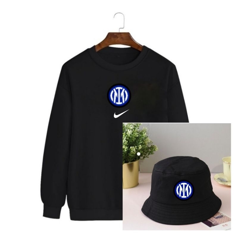 Jual sweater basic crewnack inter Milan bonus topi bucket | Shopee ...