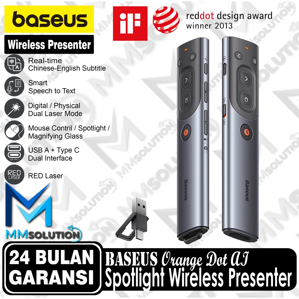 Jual BASEUS Spotlight Wireless Presenter Laser Pointer AI Mouse Remote ...