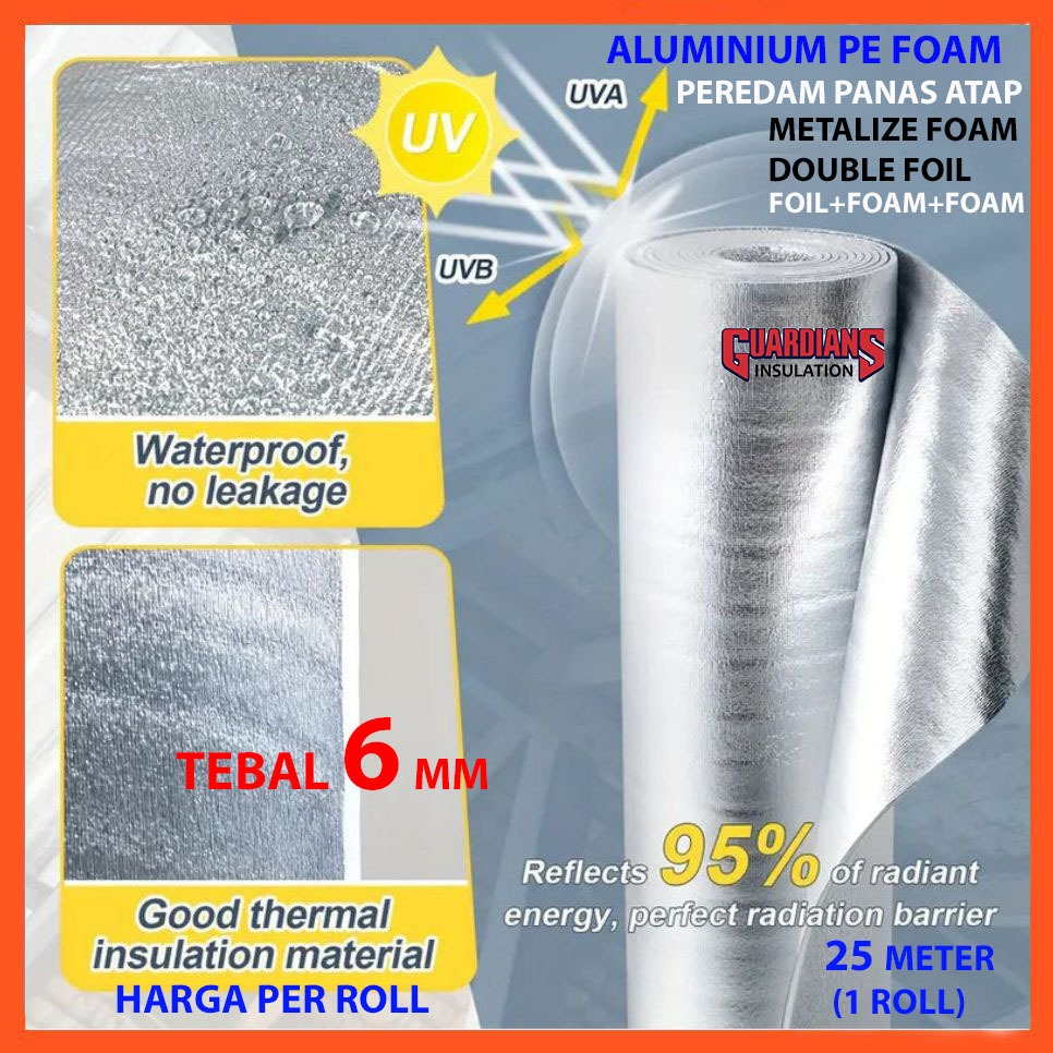 Jual ALUMINIUM FOIL FOAM 6MM PEREDAM PANAS SUARA ATAP ROLL 25 METER ...
