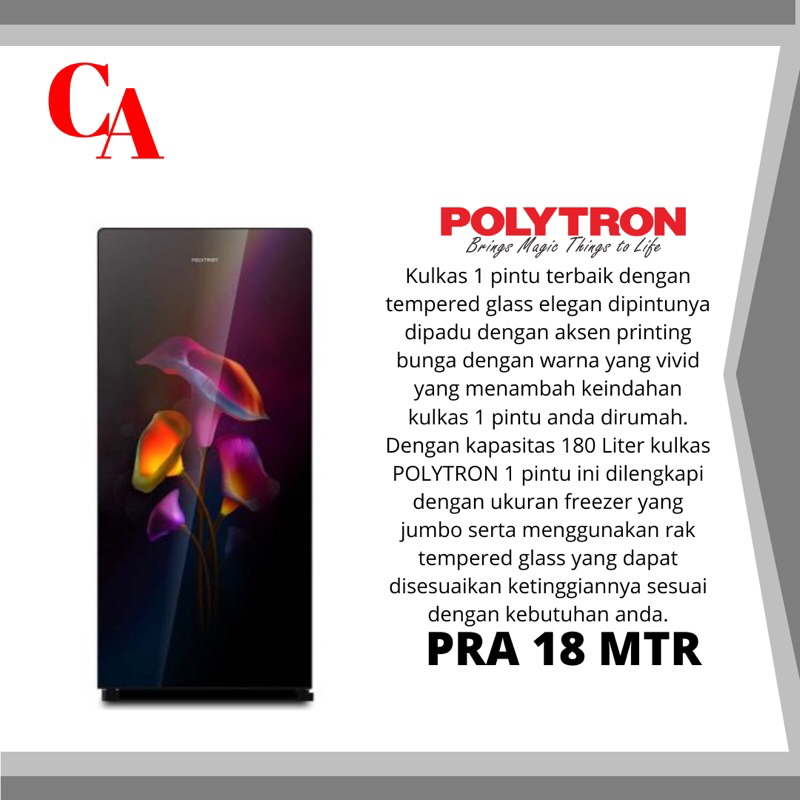 Jual POLYTRON kulkas 1 pintu belleza varia 180 liter PRA 18MTR PRA 18 ...