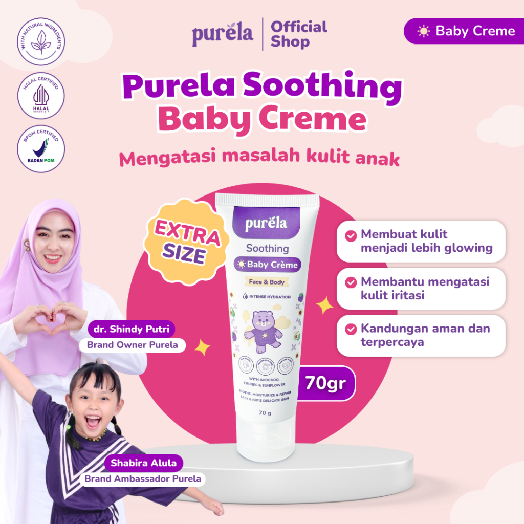 Jual Purela Soothing Baby Creme Cream Glowing Muka Badan Skincare Bayi ...