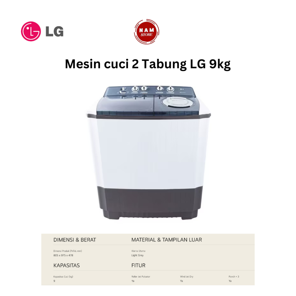Jual Mesin Cuci LG 2 Tabung P9050R 9kg, P1000RT 10kg | NAM STORE | Shopee Indonesia