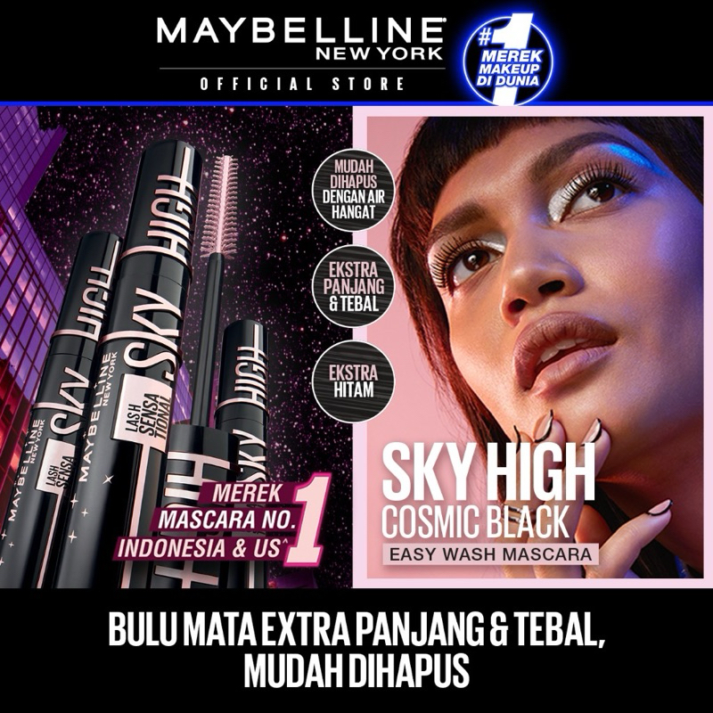 Jual Maybelline Sky High Cosmic Black Easy Wash Mascara 6Ml | Shopee ...