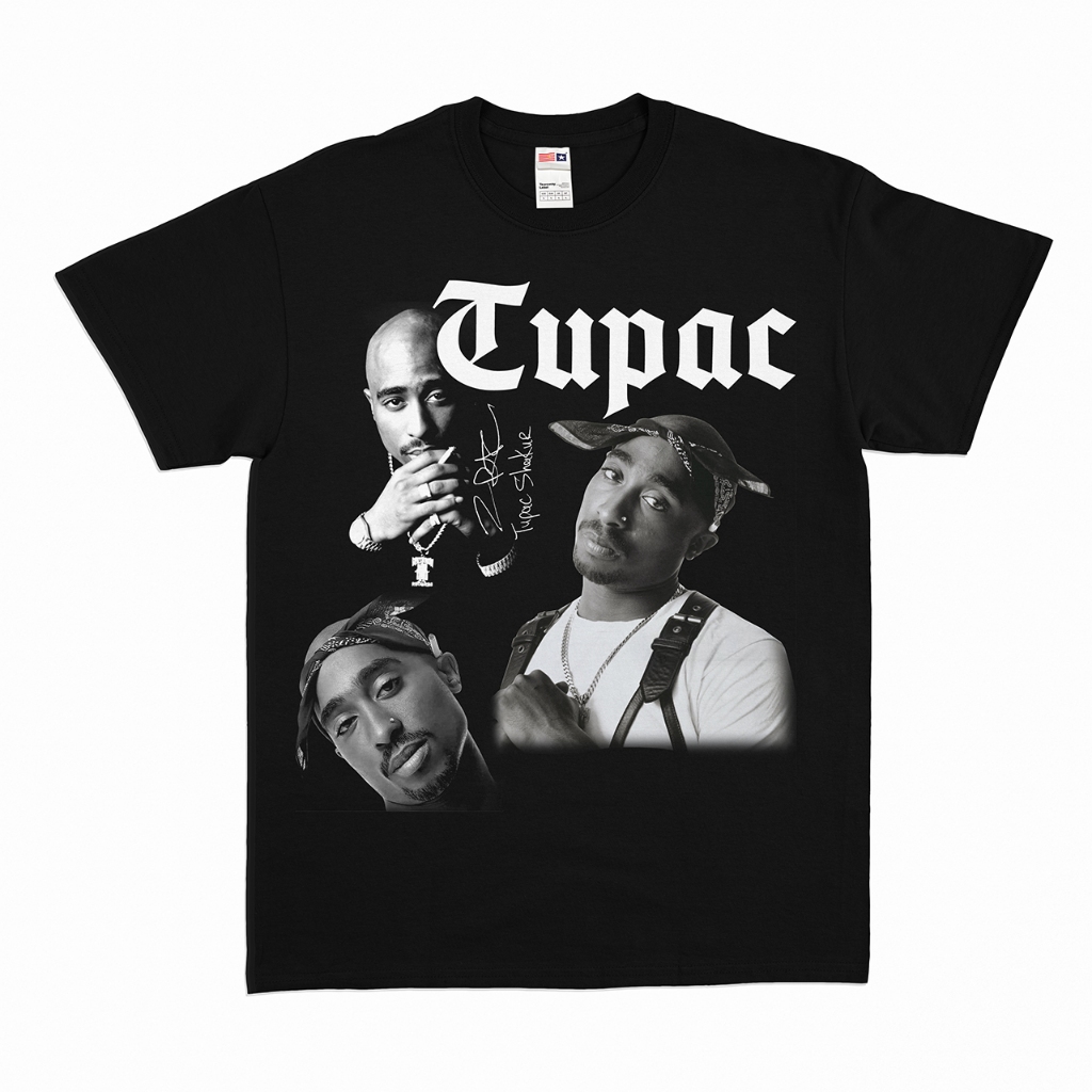 Jual T-Shirt 24s Oversize Tupac - Grayscale hitam Cotton Combed Kaos ...