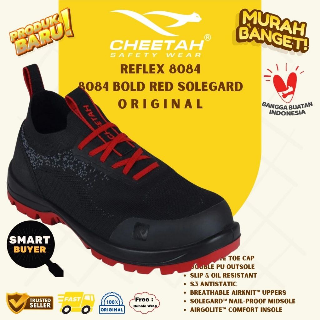 Jual Cheetah Sepatu Safety Kerja Reflex 8084 Bold Red Solegard Original ...