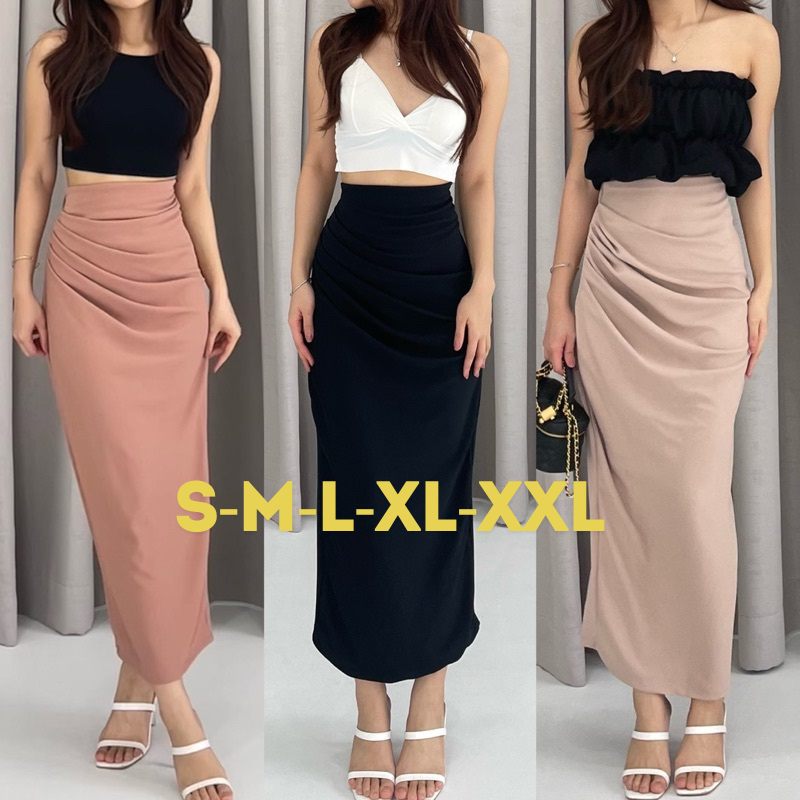Jual Rok Wanita Long Skirt Korean Style Rok Span Midi Casual Korean ...