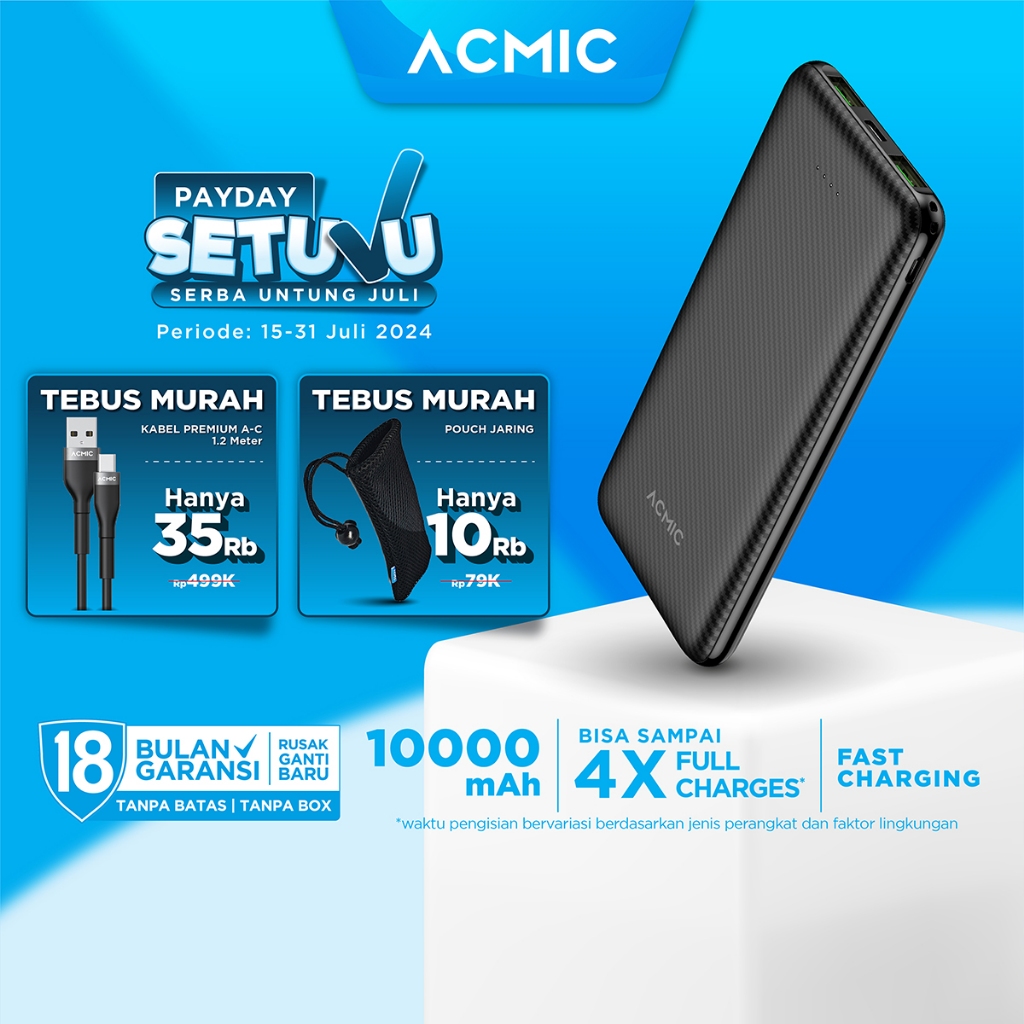 Jual ACMIC C10PRO 10000mAh Powerbank Slim 22.5W Fast Charging Type C ...