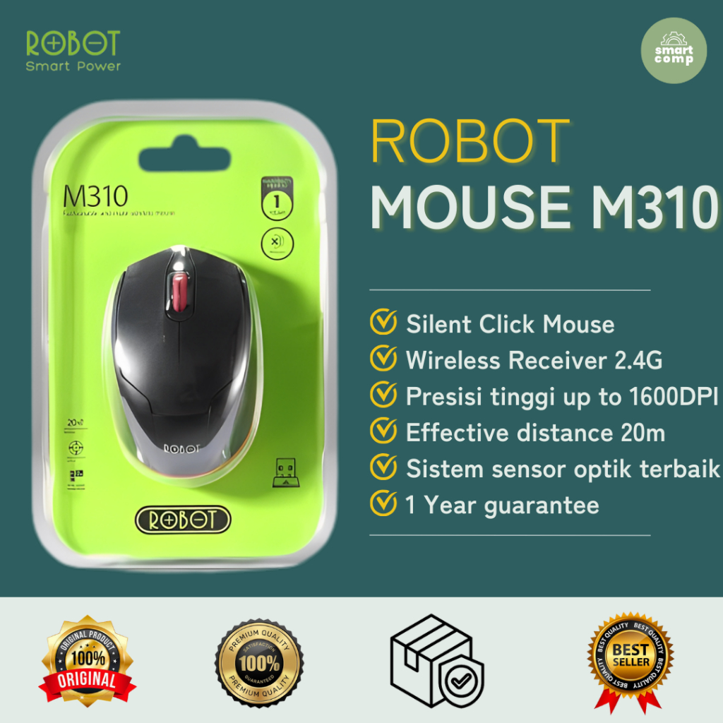 Jual ROBOT Mouse Wireless M310 2.4GHz Silent Optical 1600DPI - Black ...