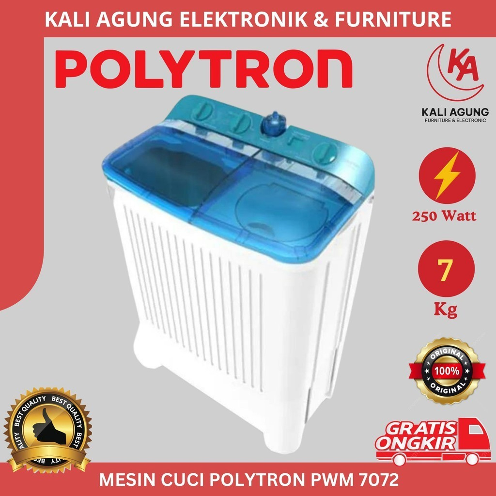 Jual MESIN CUCI POLYTRON 2 TABUNG / 7 KG / PWM 7072 / GRATIS ONGKIR ...