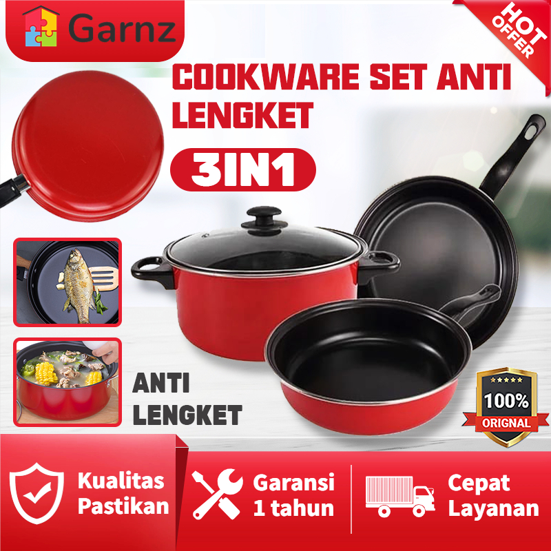 Jual Panci Set 3 IN 1 Anti Lengket Panci Isi 3 Tutup Kaca Panci Set Pot Cookware Set Anti ...