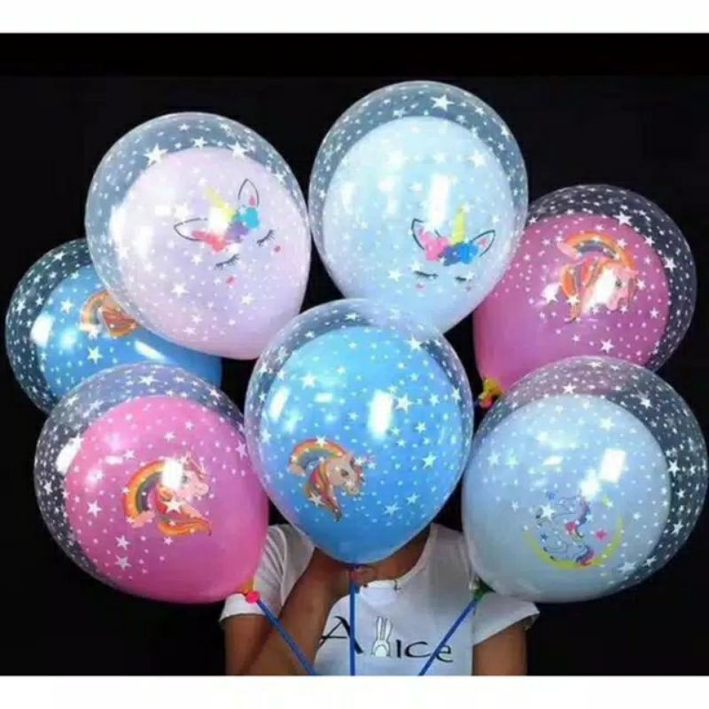 Jual BALON LATEX DOUBLE BINTANG TRANSPARAN + BALON MOTIF UNICORN ...