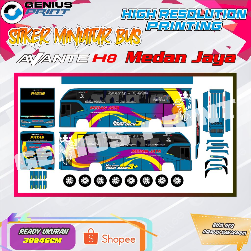 Jual Stiker Mainan Miniatur Bus Avante H8 Sumatra Livery Medan Jaya ...