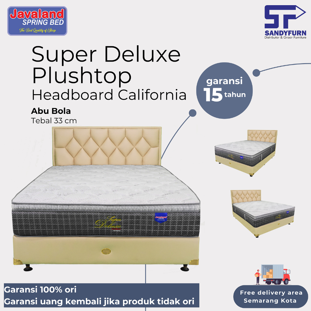 Jual JAVALAND SPRING BED SUPER DELUXE PLUSHTOP ABU BOLA (Spring Bed + Divan + Sandaran) | Shopee ...