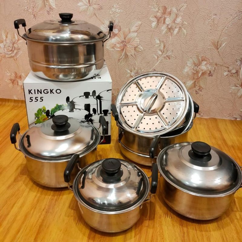 Jual panci set kingko 555 stainless isi 5 set + steamer | Shopee Indonesia